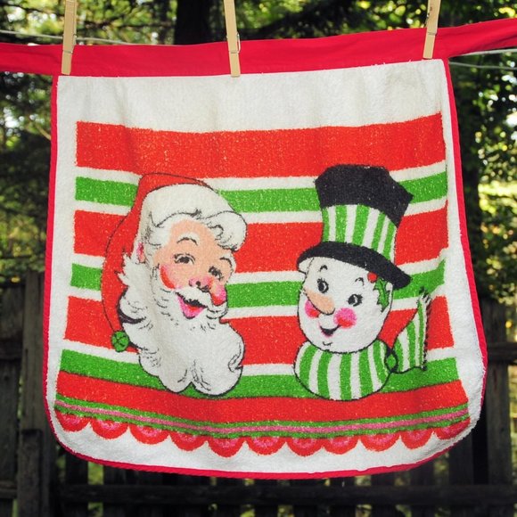 Vintage | Other | Vtg 7s Terry Cloth Christmas Half Apron Smiling Santa ...